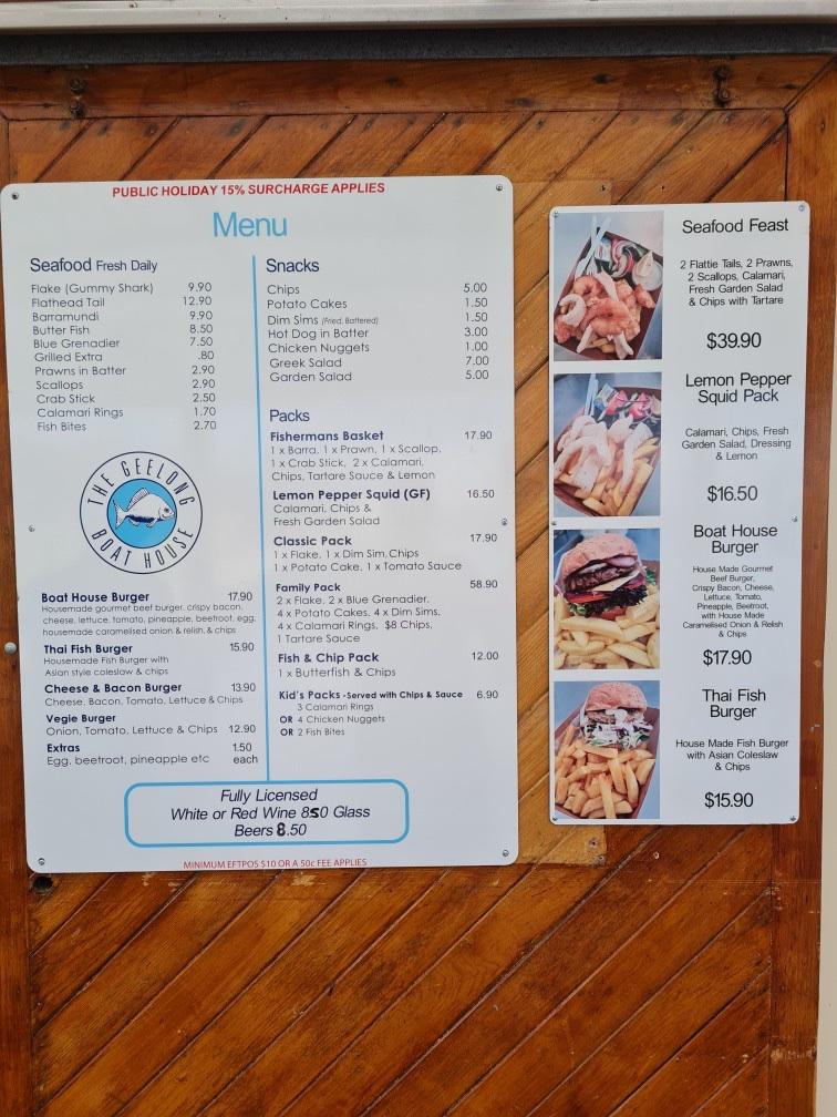 Menu at The Geelong Boat House restaurant, Geelong