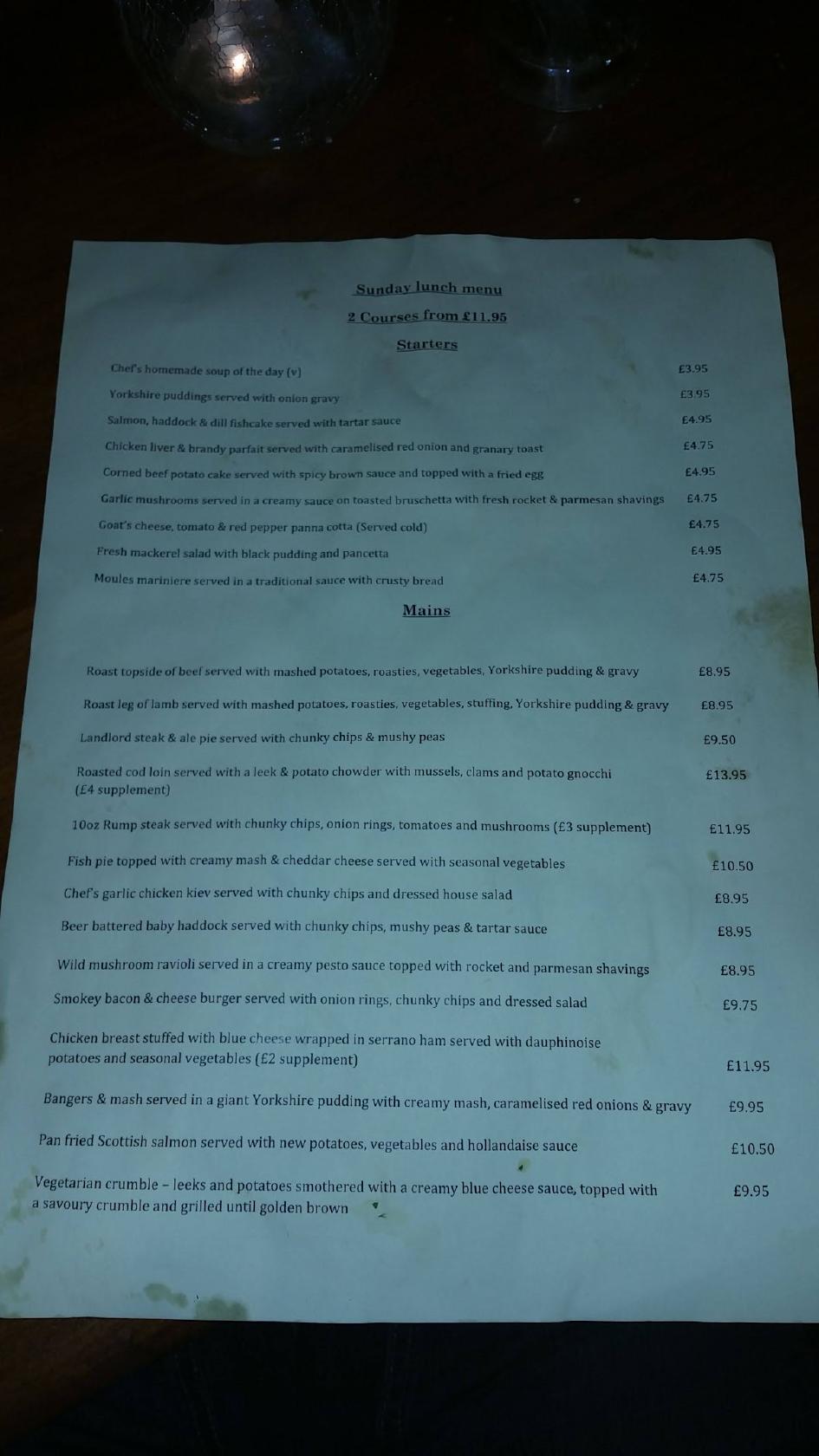Menu at The Maypole Inn pub & bar, Halifax