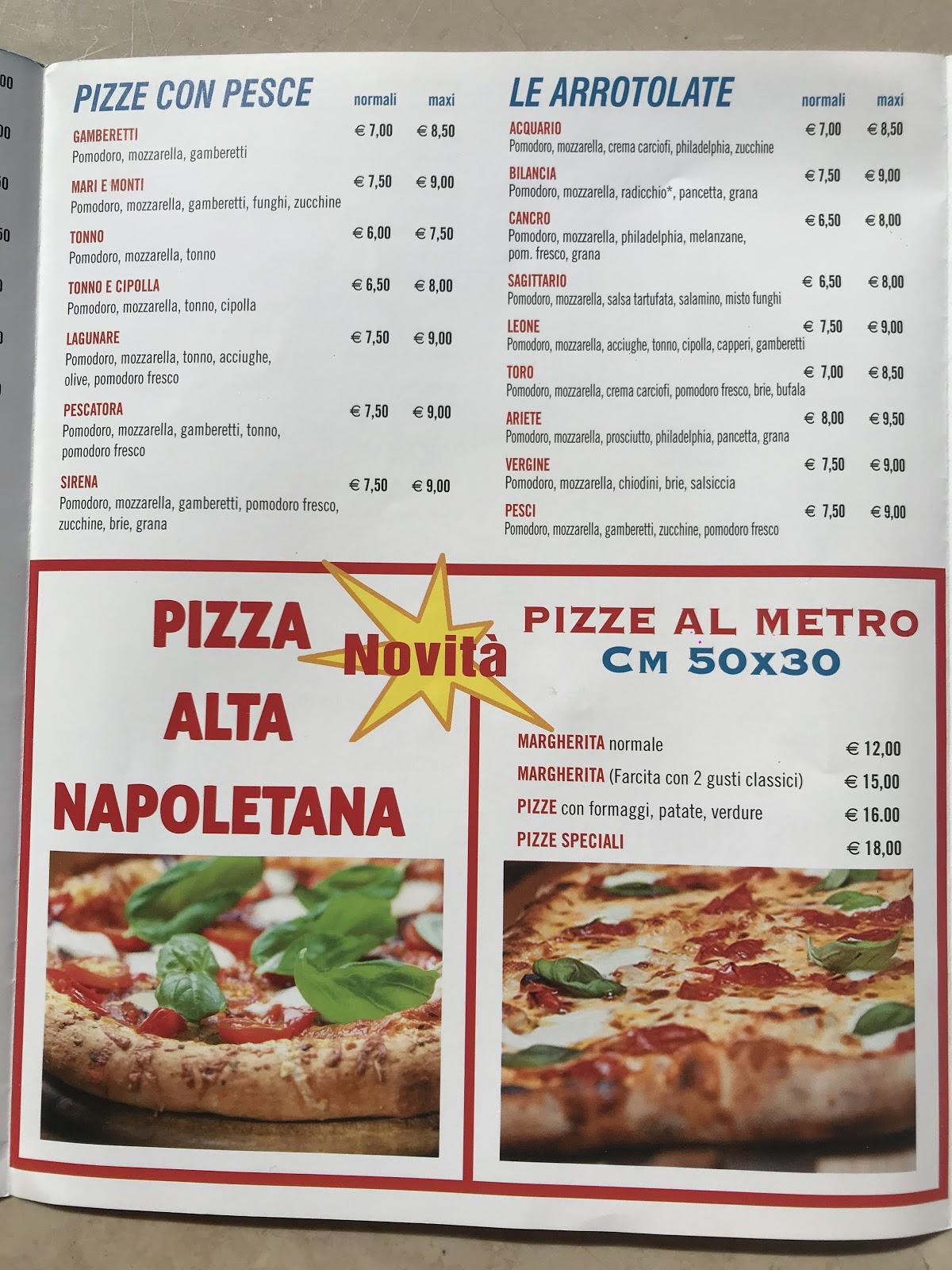 Menu da Zeus Pizza pizzeria, Scorzè