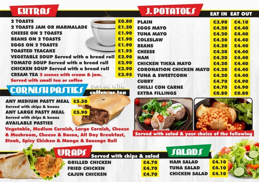 Menu at Cornish Connection Pasty cafe, Redditch