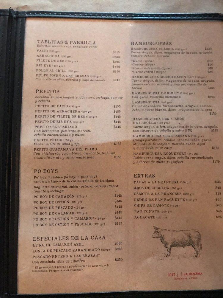 Carta del restaurante La Docena Roma, Ciudad López Mateos, Avenida ...