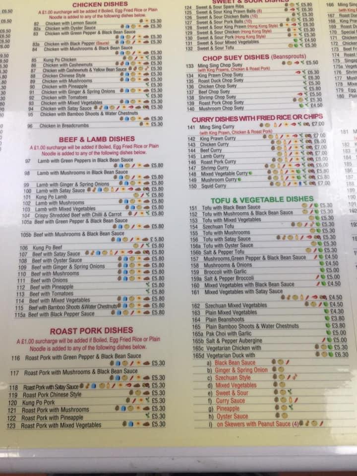 Menu at Ming Sing Chinese Takeaway fast food, Harrow, 122 Pinner Rd