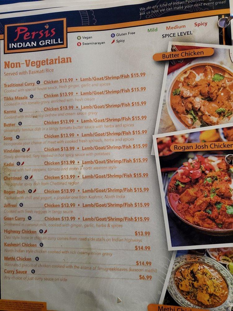 Menu at Persis Indian Grill & Bar, Augusta
