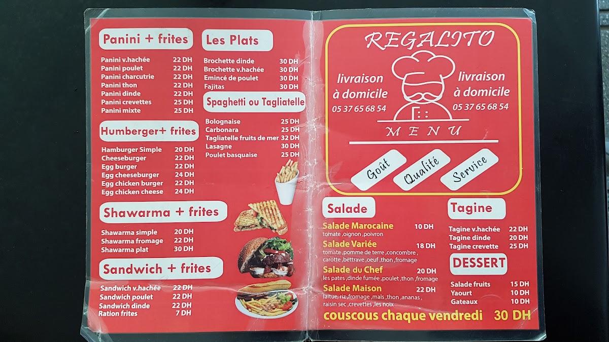 Menu at Regalito restaurant, Rabat