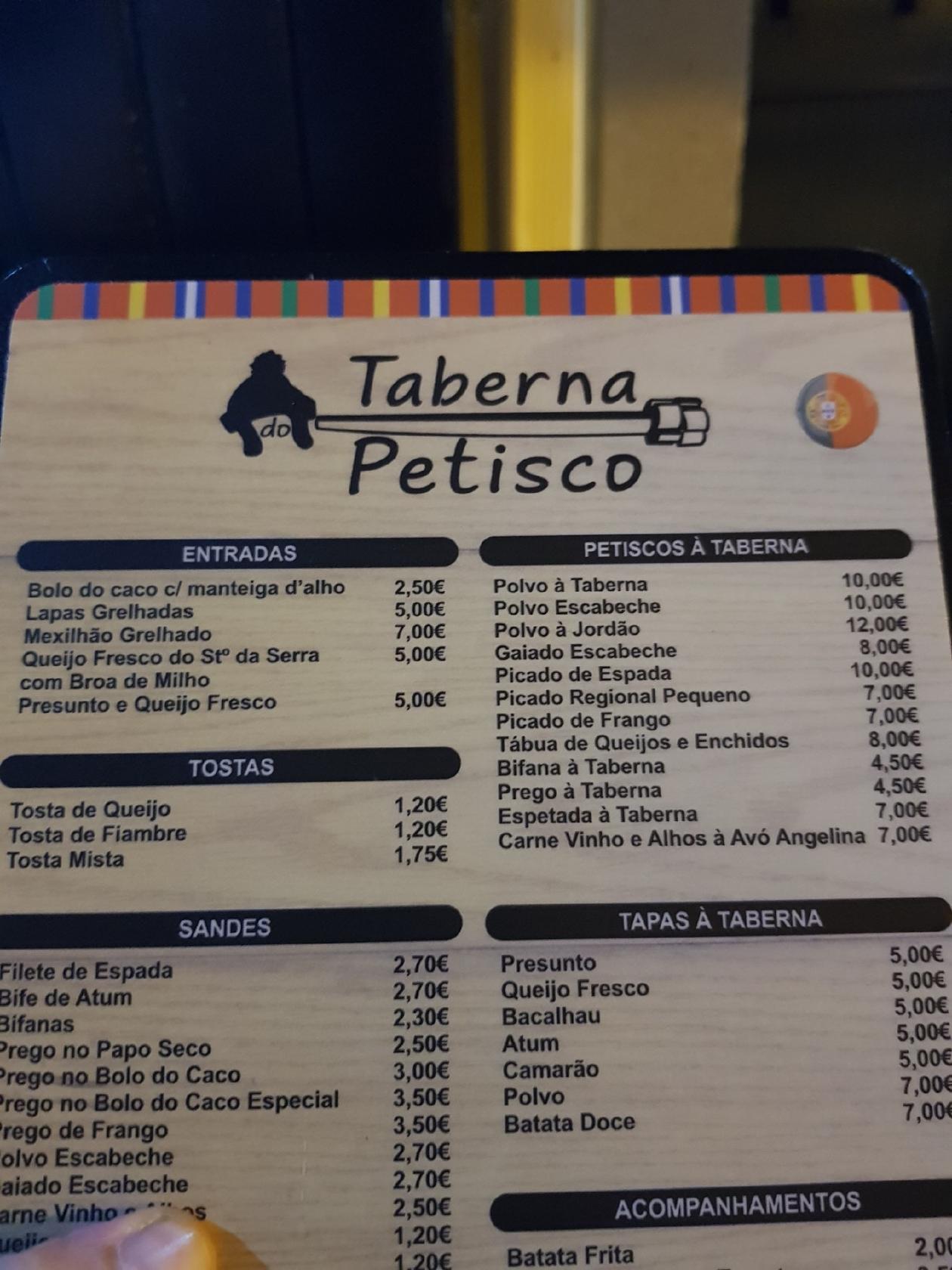 Menu em Taberna do Petisco pub & Bar, Santa Cruz