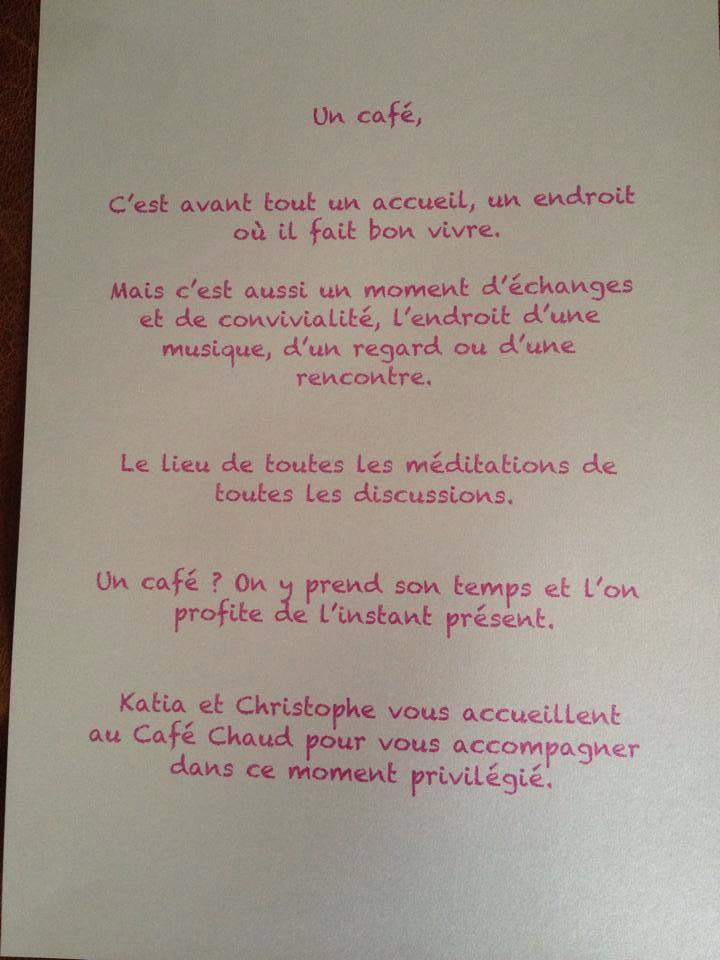 Menu au Au Café Chaud Chinon, Chinon, 30 Place du Général de Gaulle
