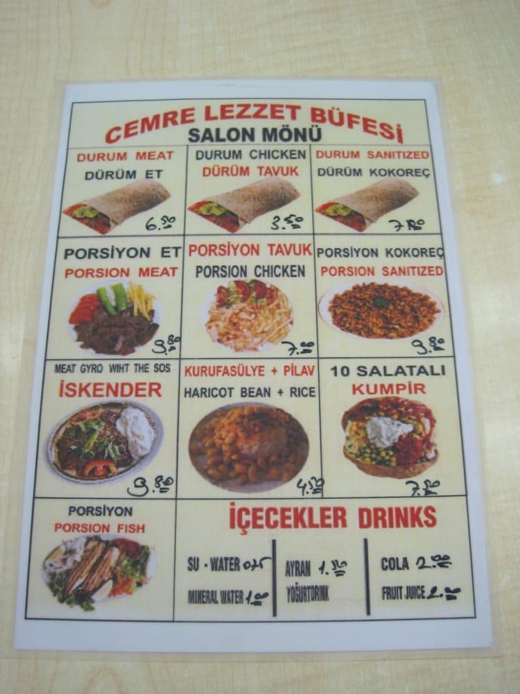 Menu at Cemre Lezzet Büfe, Istanbul