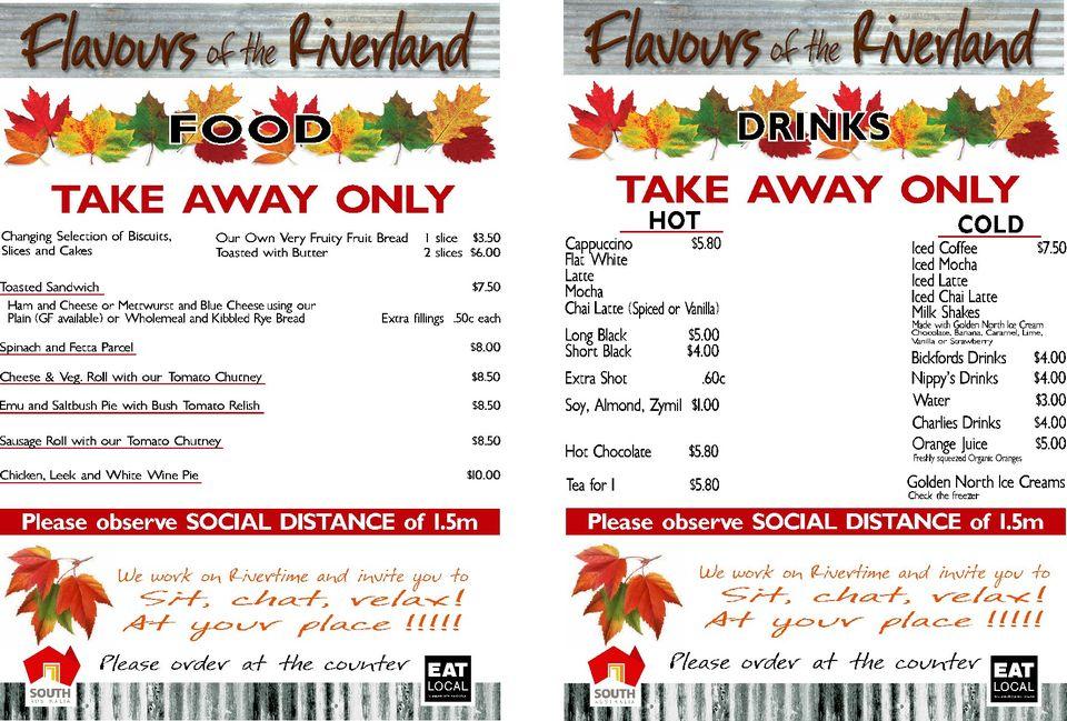 Menu at Flavours of the Riverland home of Backyard Bread cafe, Barmera