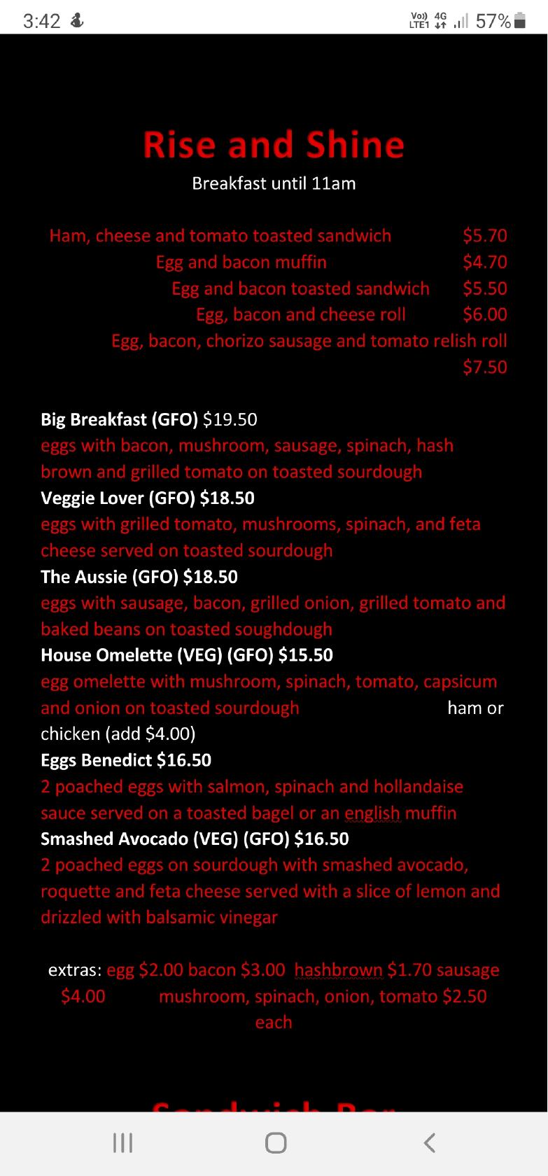 Menu at Hala’s Cafe, Carrum Downs