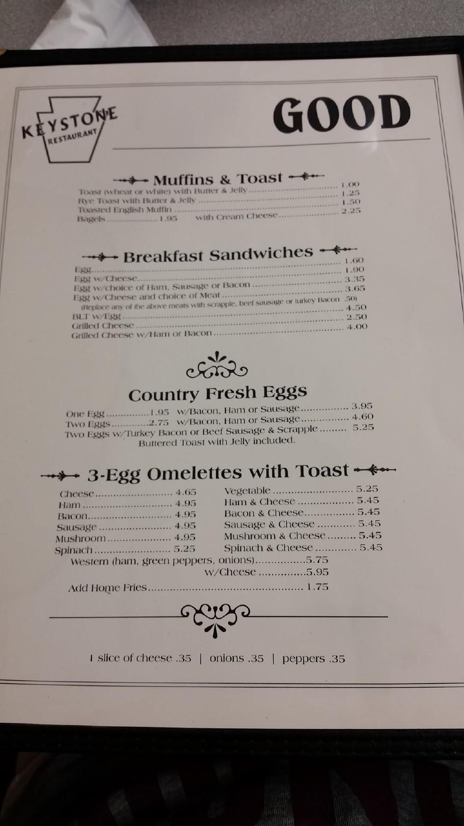 Menu at Keystone Restaurant, Harrisburg