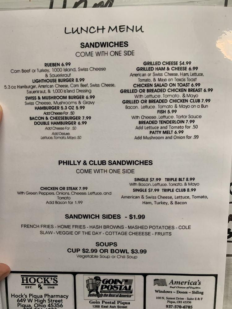 Menu at Lighthouse Cafe, Piqua