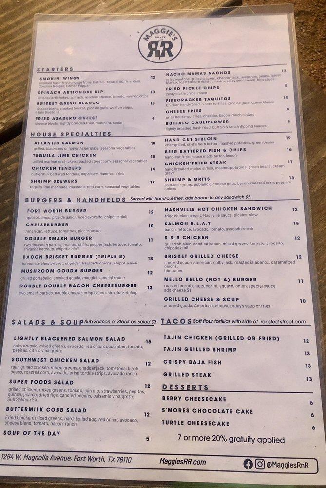 Menu at Maggie's RnR pub & bar, Fort Worth