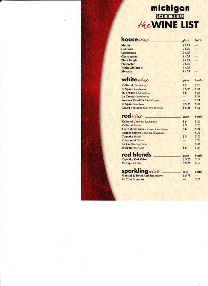 Menu at Michigan Grill pub & bar, Monroe, S Monroe St