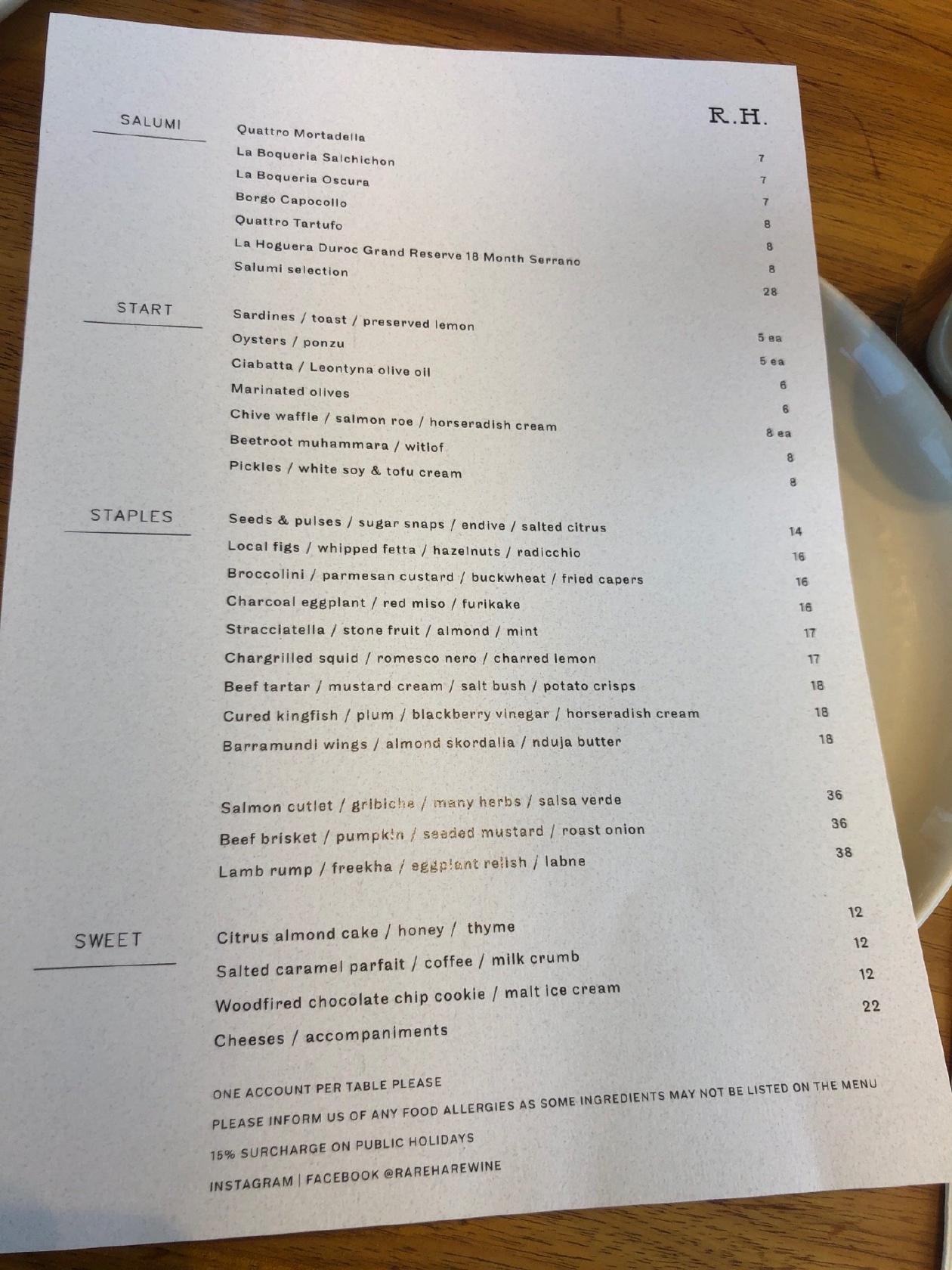 Menu at Rare Hare Wine & Food Store pub & bar, Merricks North