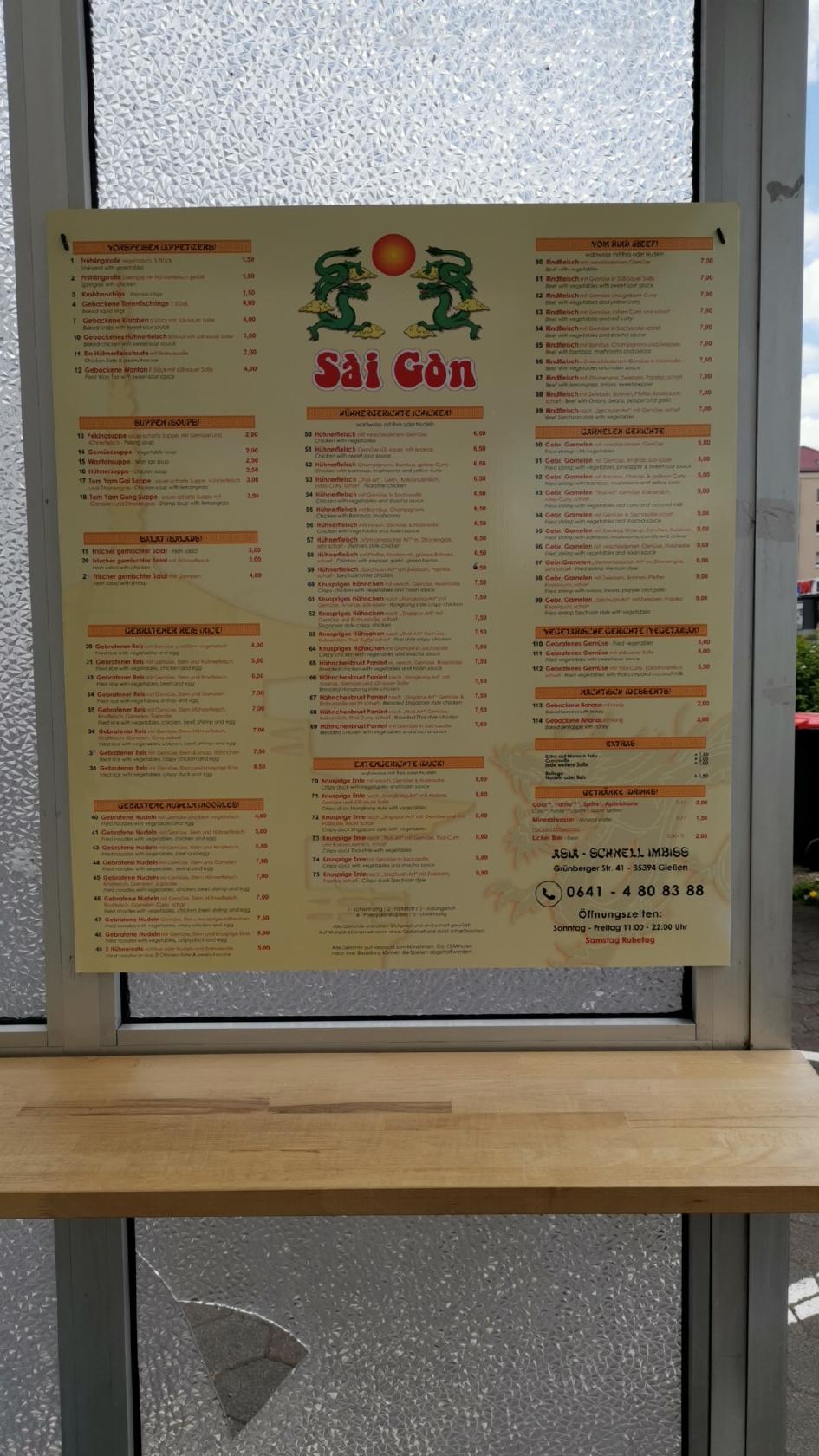 Speisekarte von Sai Gon Schnellimbiss restaurant, Gießen