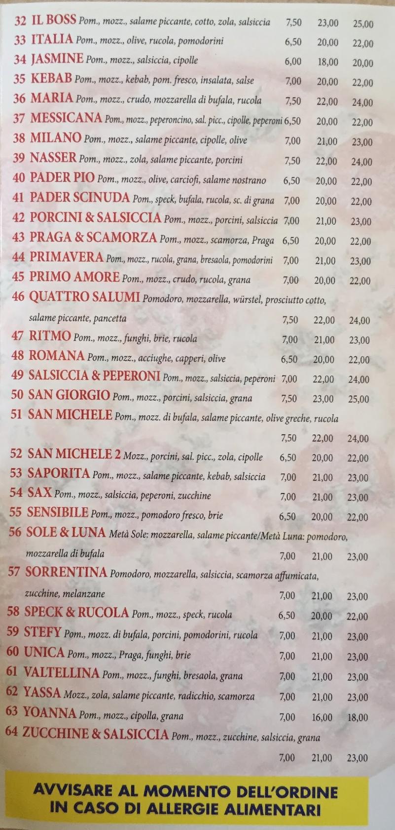 Menu da San Michele ristorante, Gessate