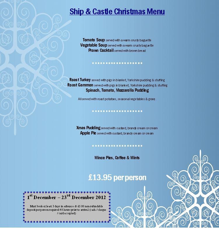 Menu at The Ship & Castle pub & bar, Portsmouth, 90 Rudmore Square
