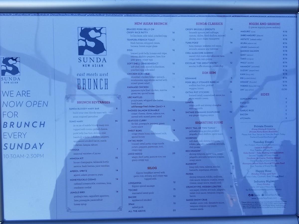 Menu at Sunda Nashville restaurant, Nashville