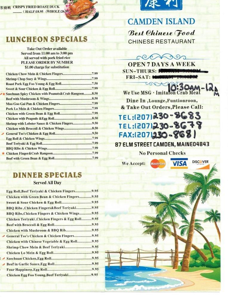 Menu at Camden Island restaurant, Camden