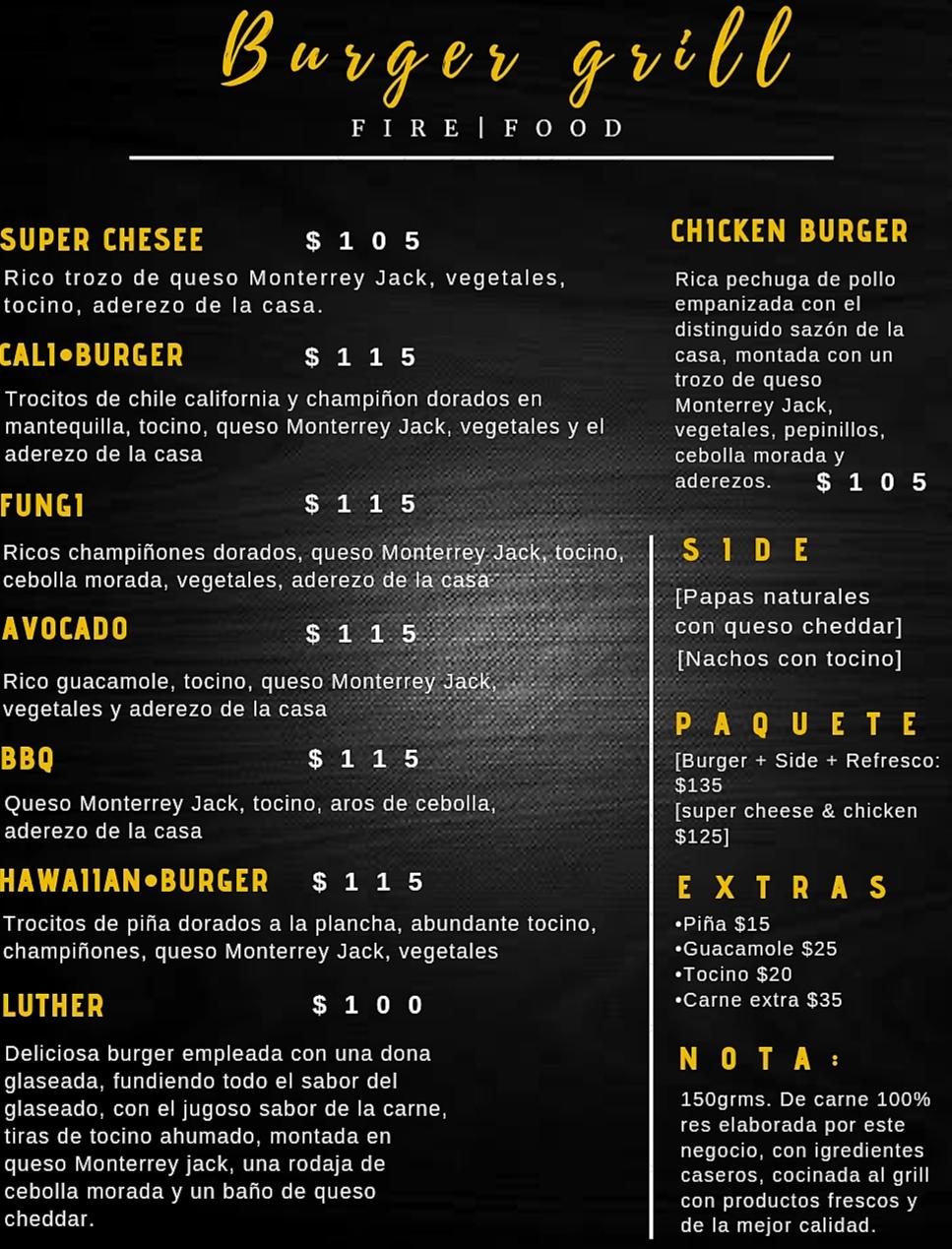 Carta del restaurante FIRE FOOD, Nuevo Casas Grandes