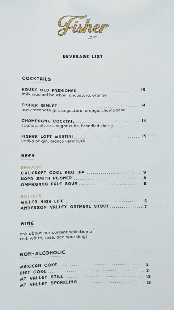 Carta del pub y bar Fisher Loft at the Palihotel San Francisco, San ...