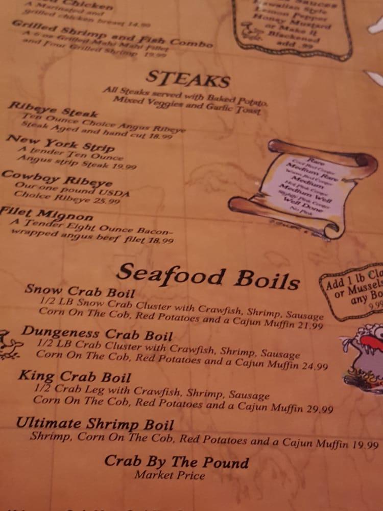 Menu at Moby Dick's steakhouse, Port Aransas