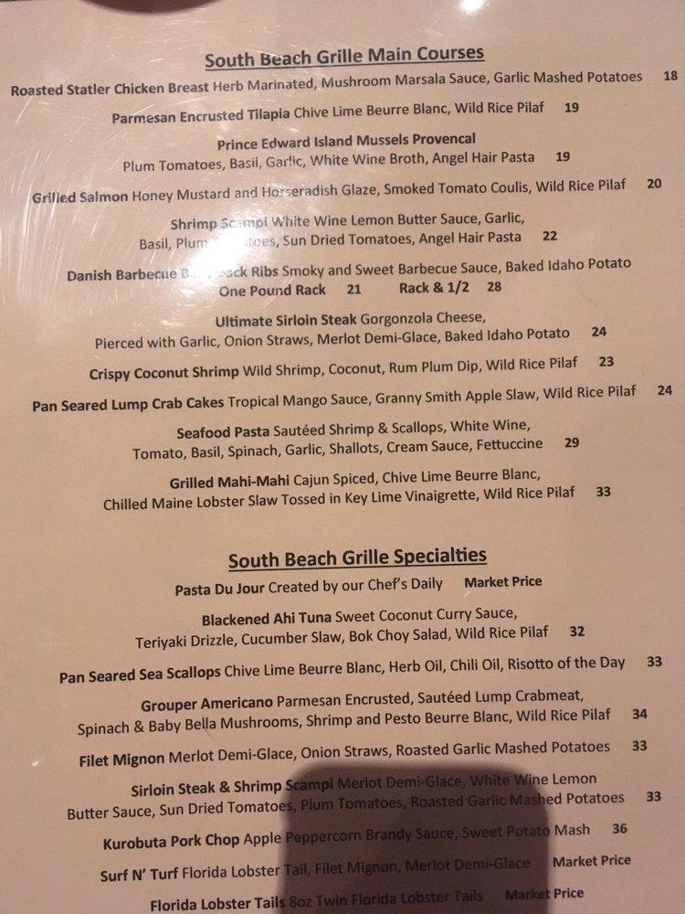 Menu at SOUTH BEACH GRILLE steakhouse, Fort Myers Beach