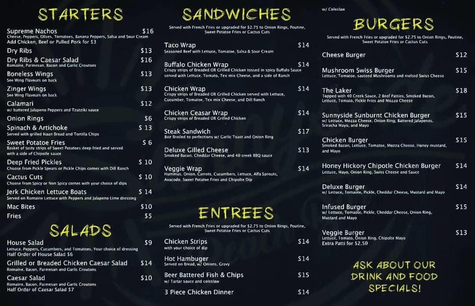 Menu at Sunnyside Bar, Canada