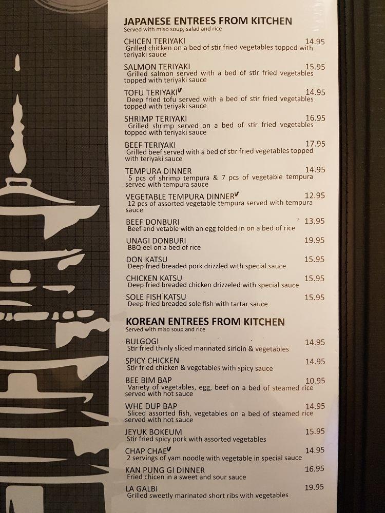 Menu at Ta Ke Sushi restaurant, Charlottetown