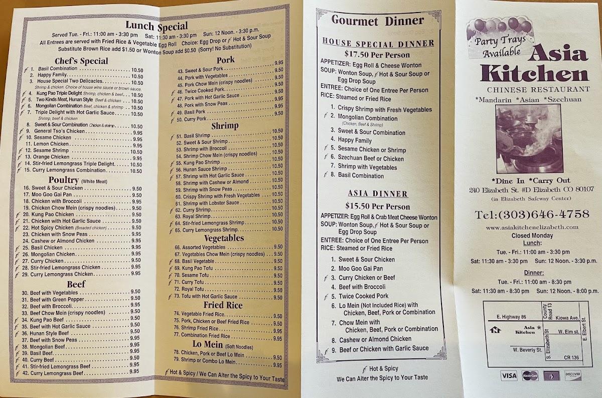 Menu at Asia Kitchen restaurant, Elizabeth
