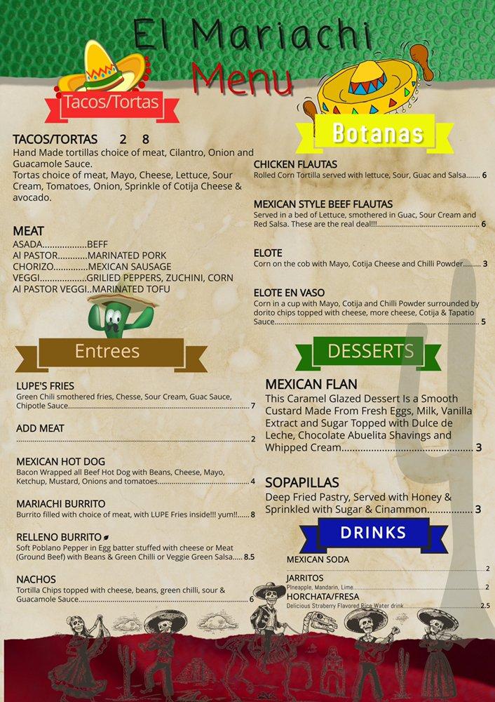Menu at El Mariachi Mexican Food Truck, Lafayette, 985 S Public Rd