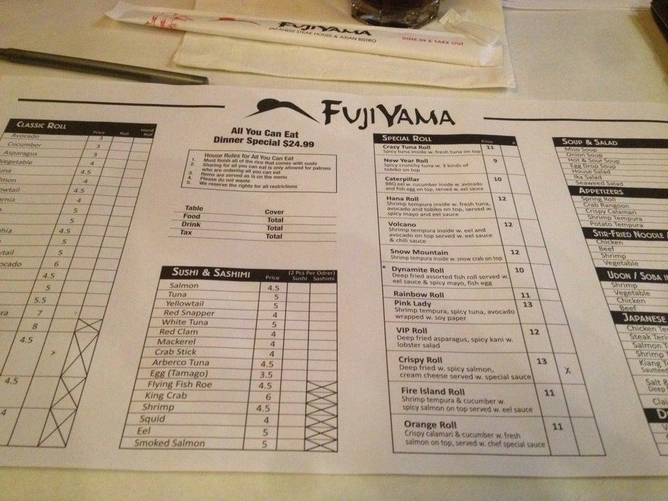 Menu at Fuji Yama Asian Bistro restaurant, Grand Rapids