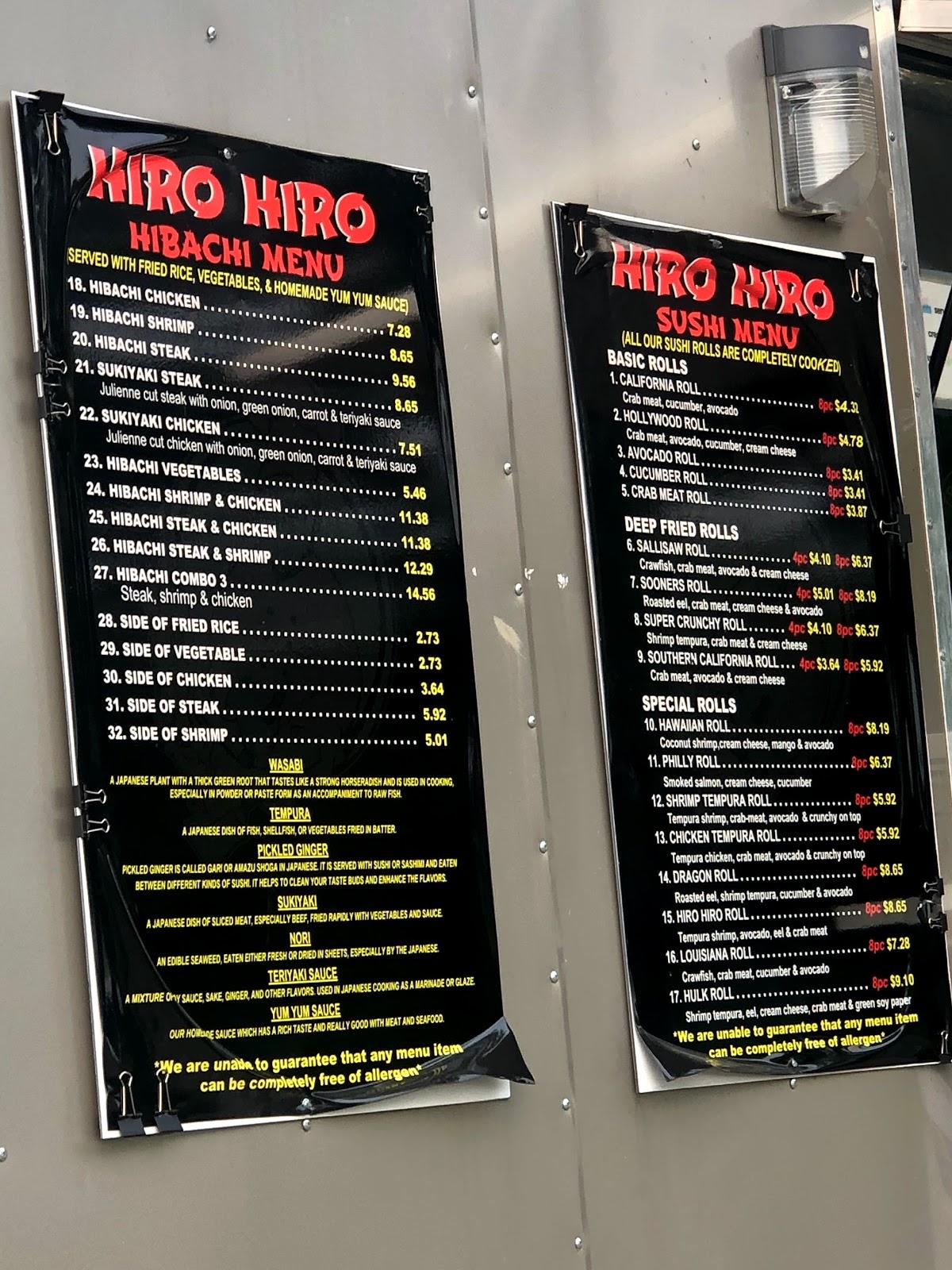 Menu at Hiro Hiro restaurant, Sallisaw