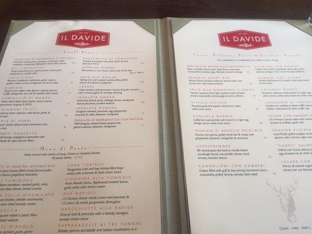 Menu at Il Davide pub & bar, San Rafael