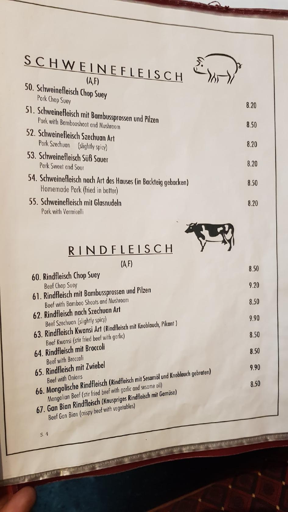 Carta del restaurante Le Wei, Viena, Heinrichsgasse 6