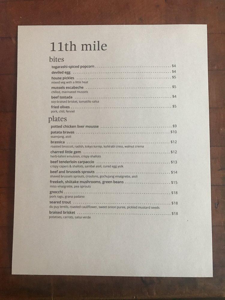 Menu at 11th Mile pub & bar, Fredericton