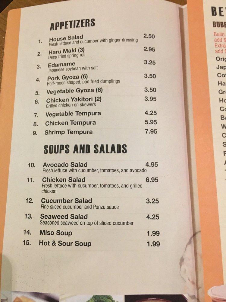 Menu at Mt. Fuji restaurant, Louisville