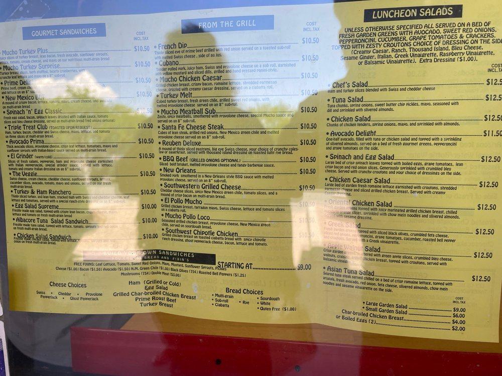 Menu at Mucho restaurant, Santa Fe