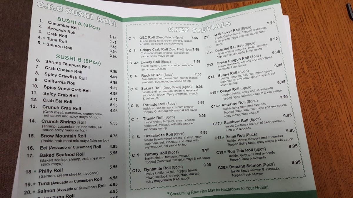 Carta del restaurante OEC Japanese Hibachi & Sushi McFarland ...