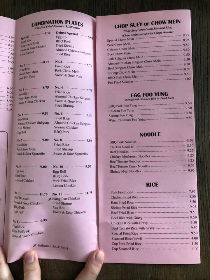 Menu at Orient Cafe, The Dalles