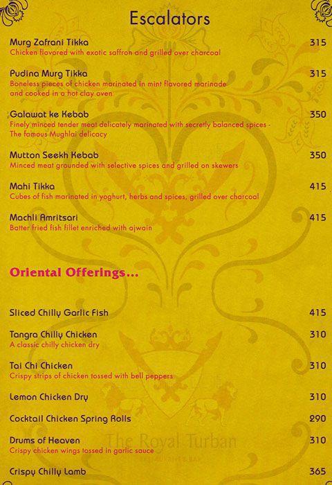 Menu at The Royal Turban, Delhi, J2/6A