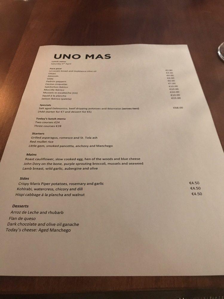 Menu at Uno Mas pub & bar, Dublin