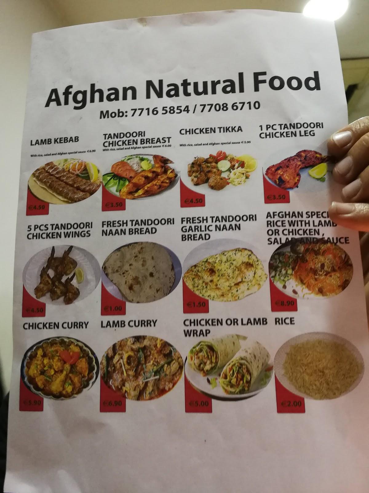 Menu at Afghan Natural restaurant, Hamrun