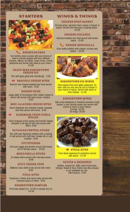 Menu at Bordertown Bar & Grill, West Fargo
