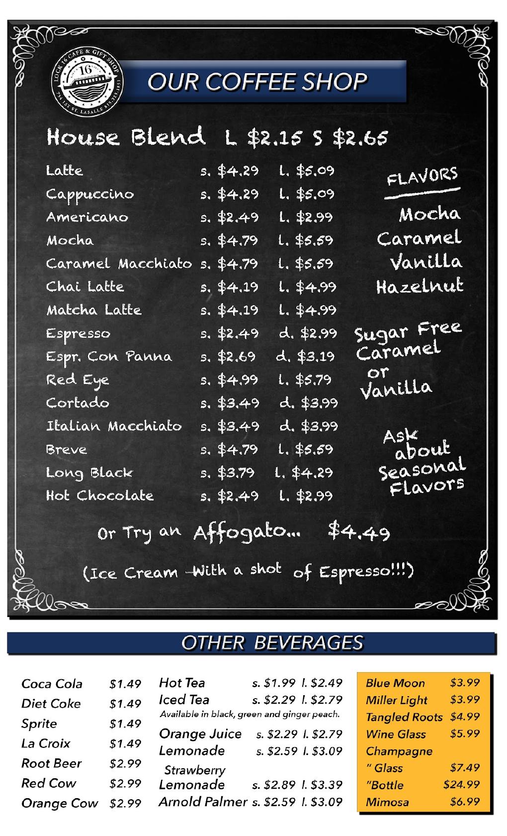 Menu at Lock 16 Cafe & Visitor Center, LaSalle