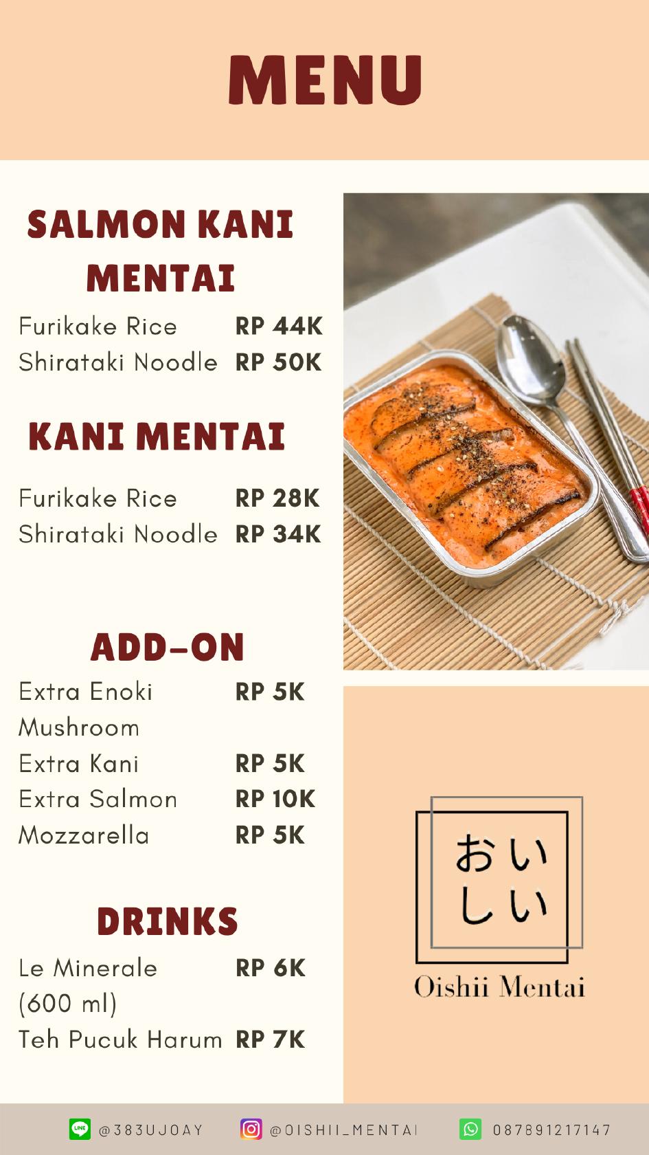 Menu at Oishii Mentai restaurant, Tangerang