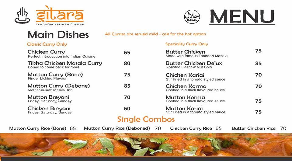 Menu at Sitara restaurant, Port Elizabeth, 00 Baywest Boulevard