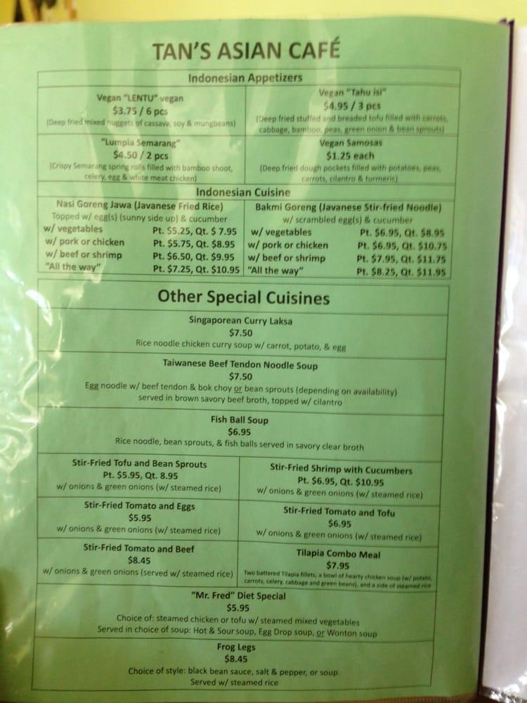 Menu at Tan's Asian Cafe, Tallahassee, Capital Cir NE #110