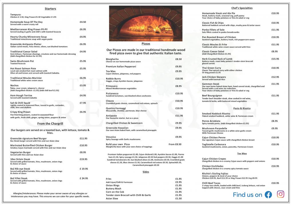 Menu at The Greenside Restaurant, Maybole