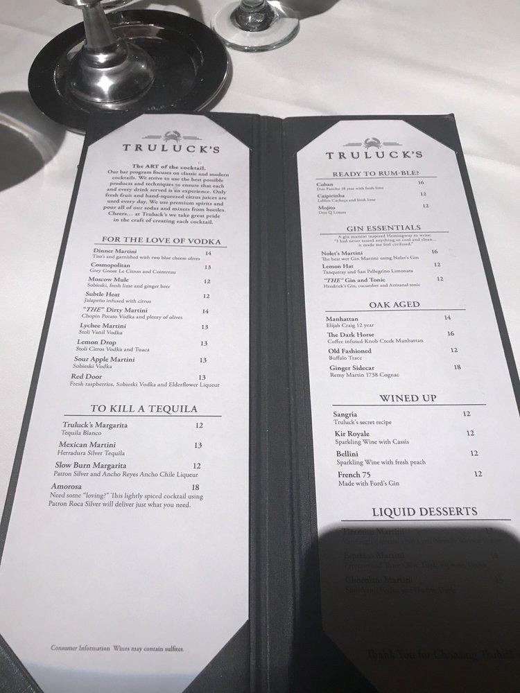 Menu at Truluck's steakhouse, The Woodlands